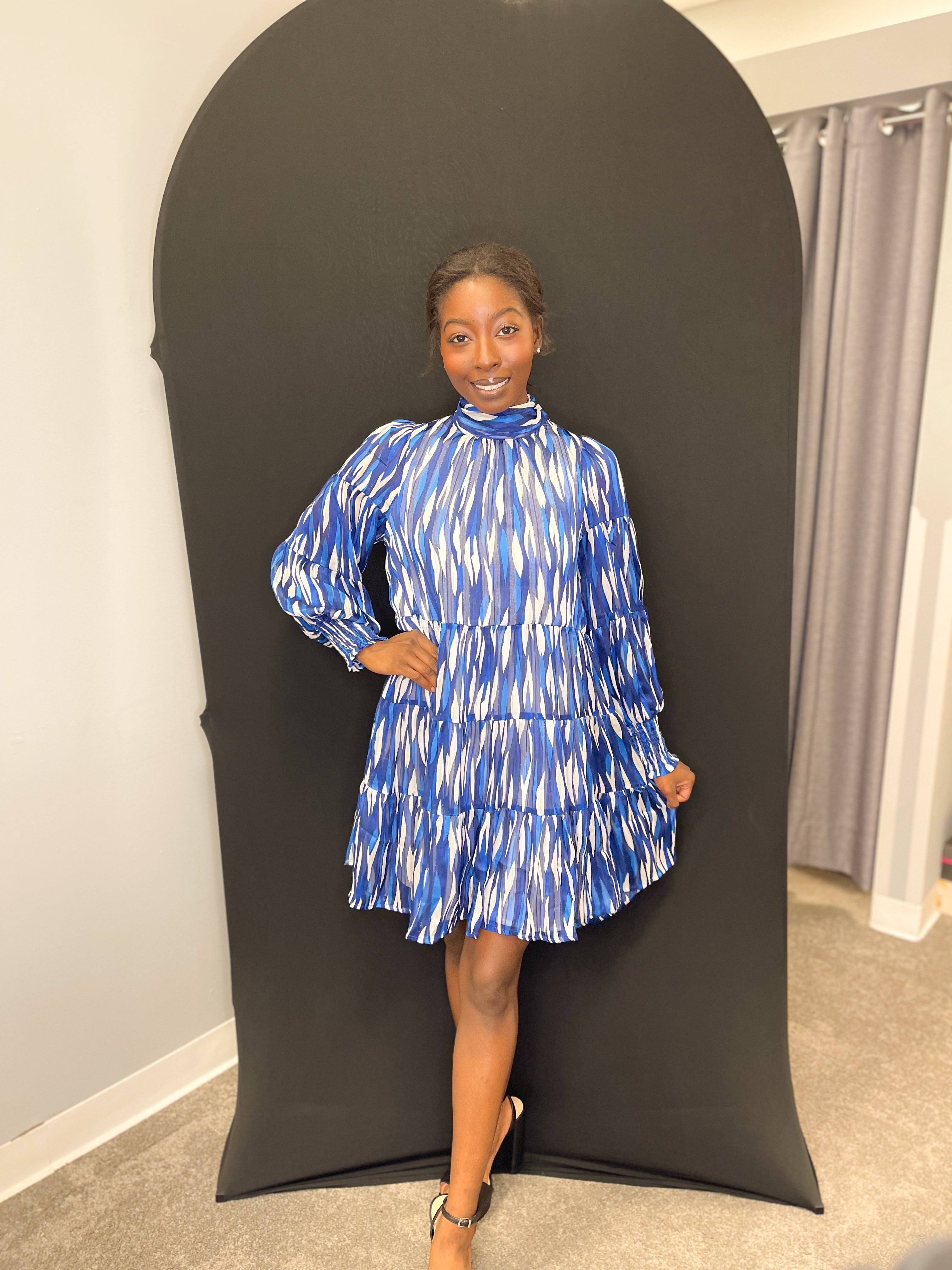 Blue Drops Tie Neck Tiered Dress – Sloan’s Formals & Boutique